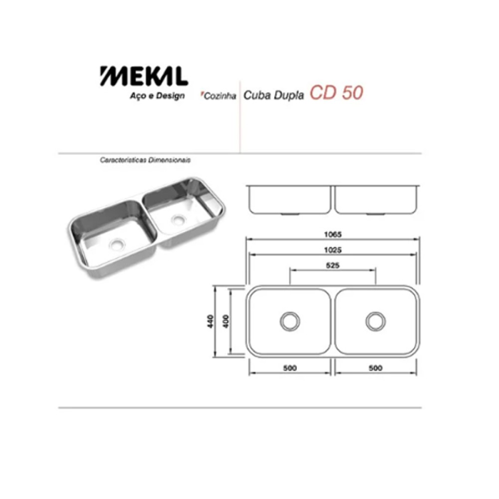 Cuba Dupla Inox Embutir CD50 Extra Mekal - Mekal - Cozinha - Cubas Inox ...