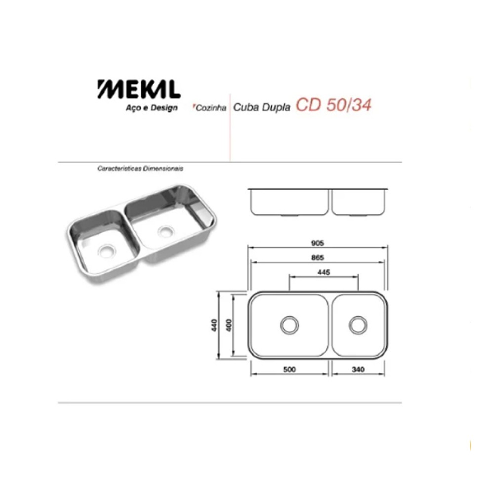 Cuba Dupla Inox Embutir CD50/34 Extra Mekal - Mekal - Cozinha - Cubas ...